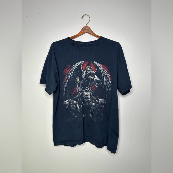 Shirts | Vintage Grim Reaper Skull Skeleton Pit Bull Black Tshirt ...